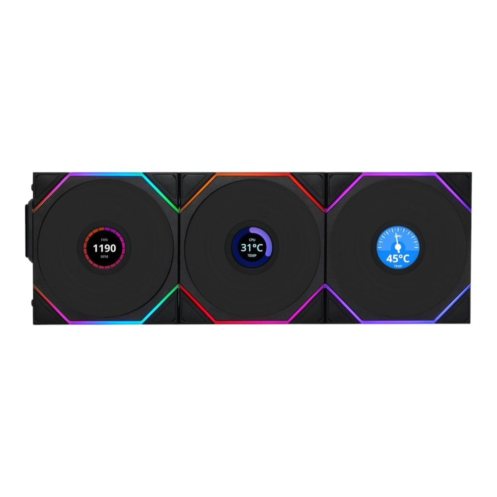 UNI FAN TL-LCD 120 WIRELESS Black (3 pc) aRGB PWM with LCD Screen 120mm ...