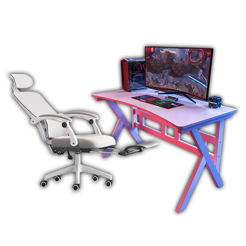 Big Size Chair (Gray & White) + 160cm White Table Combo Deal - MOBPC Oman
